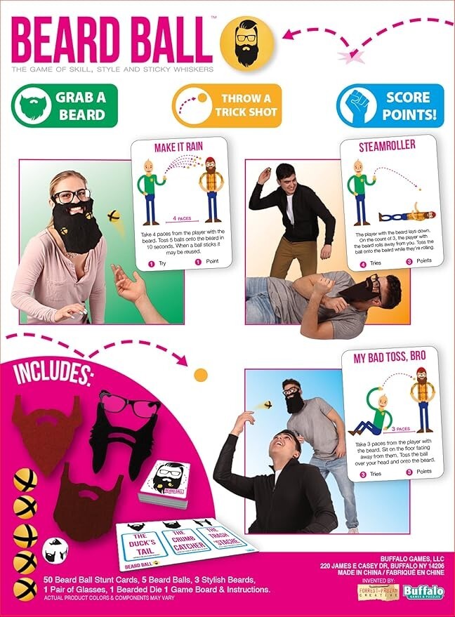 Buffalo Games Beard Ball- The Party Game of Skill, Style, & Sticky ...