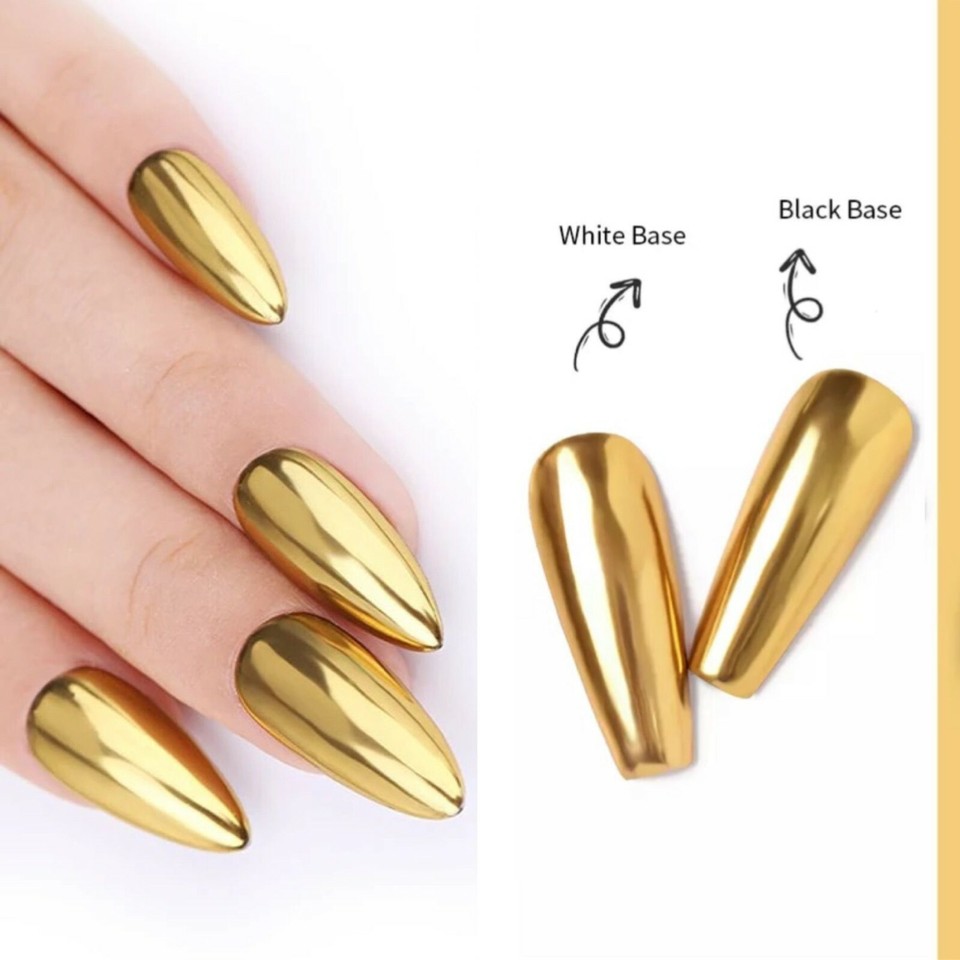 GOLD Mirror Nail Chrome Powder Effect Dust Nails Platinum Shimmer ...