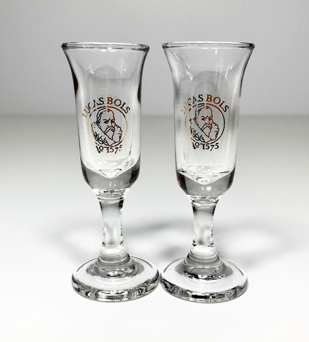 LUCAS BOLS CRYSTAL CORDIALS SHERRY SCHNAPPS SHOT GLASS STEMS PAIR 4 1/4 ...