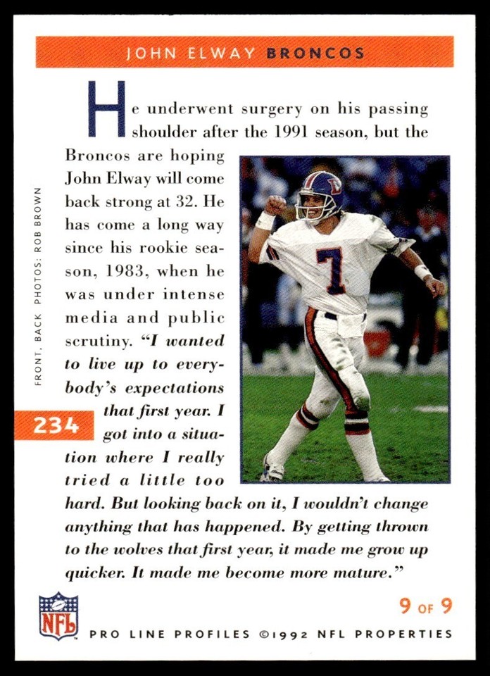 1992 Pro Line Profiles John Elway #9 | eBay
