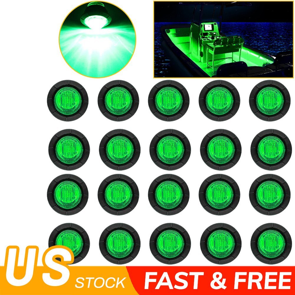 20X 3/4" Round Green LED Side Marker Clearance Bullet Lights for Truck ...