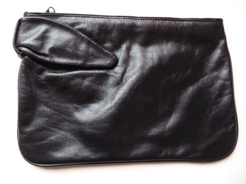 Demure Black Leather Clutch Purse Made in Korea Zip Closure Handbag Bag ...