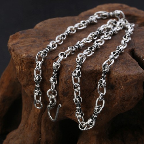 Pure S925 Sterling Silver Chain Men Women Vajra Beads Link Necklace 24g ...