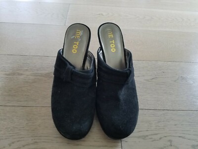 Me Too Black Suede Clogs Sz 7.5 'Sammy' Mules Slip On Round Toe Chunky ...