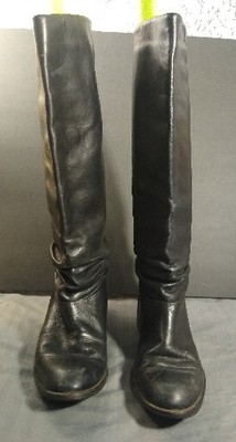 Sudini Randy Slouchy Black Leather Knee High Tall Riding Boots Womens 7 ...
