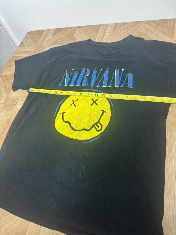 Nirvana Tee Smiley Face Band Logo Modern Graphic Black Men’s T Shirt ...
