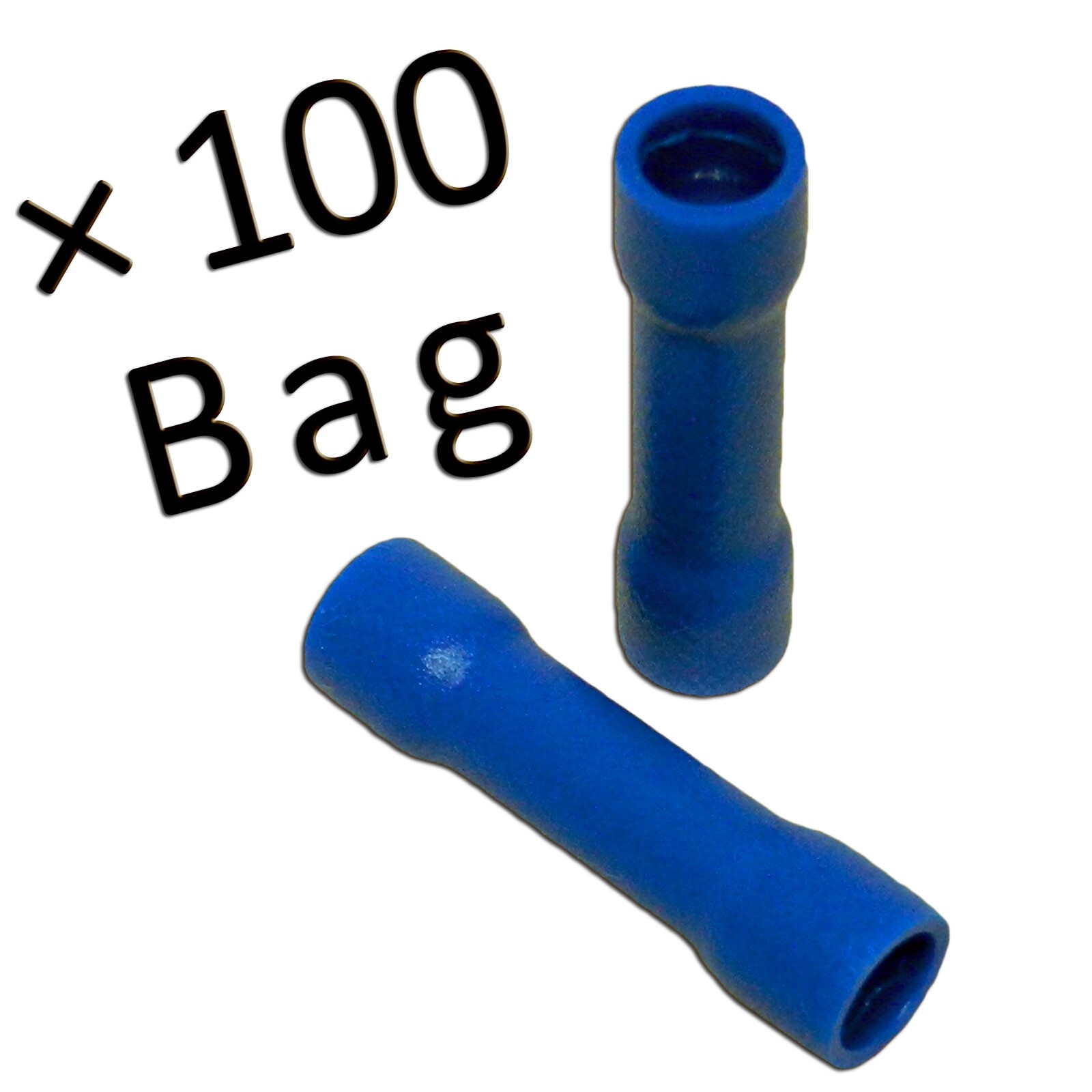 100 Pcs Pkg 16-14 Gauge Ga AWG Blue Vinyl Butt Crimp Splice Connectors ...
