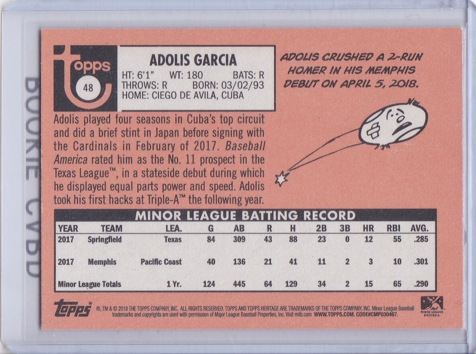 ADOLIS GARCIA ROOKIE CARD 2018 Topps Heritage Baseball REDBIRDS RC ...