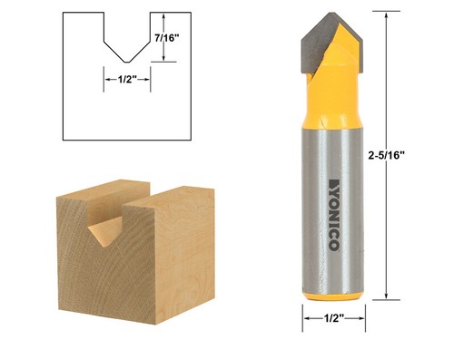90 Degree X 1/2" Diameter V Groove Router Bit - 1/2" Shank - Yonico ...