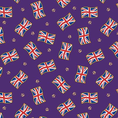 British Fabric: Union Jack Flags on Purple, 100% Cotton Lewis and Irene ...
