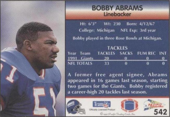 Las mejores ofertas en 1992 Pacific Bobby Abrams #542 | eBay