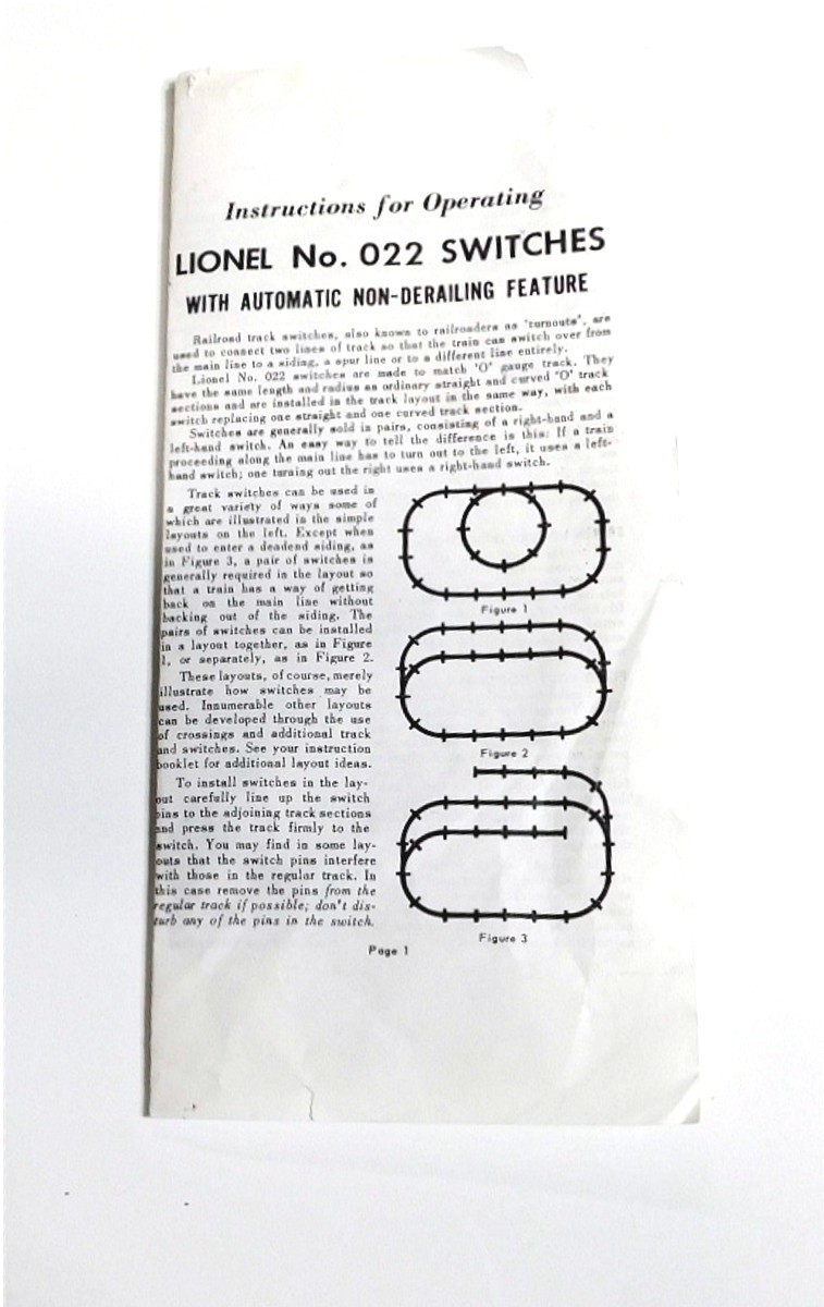 LIONEL N0. 022 REMOTE CONTROL SWITCHES INSTRUCTION & WIRING SHEET | eBay