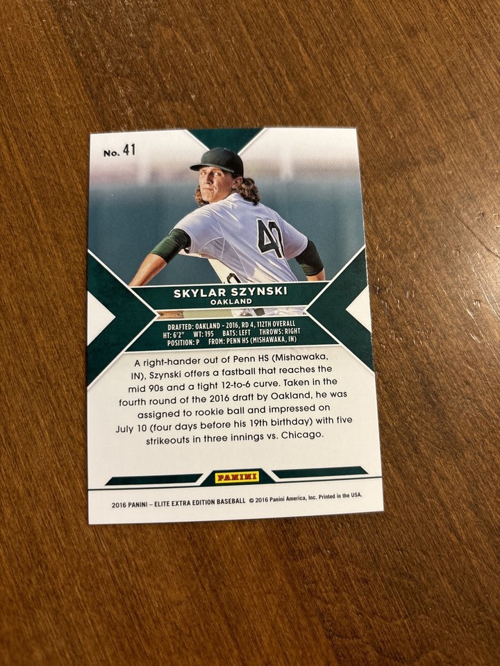 Skylar Szynski 2016 Panini Elite Extra Edition #41 Oakland Athletics ...