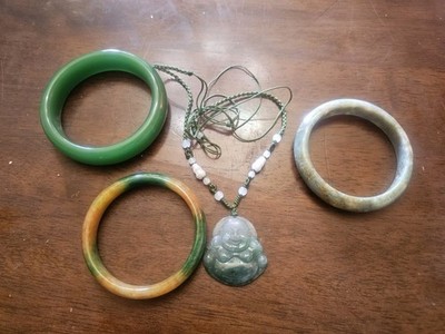 Vintage Jade Color Jewelry Lot Bangle Bracelets & Buddha Pendant 184 ...