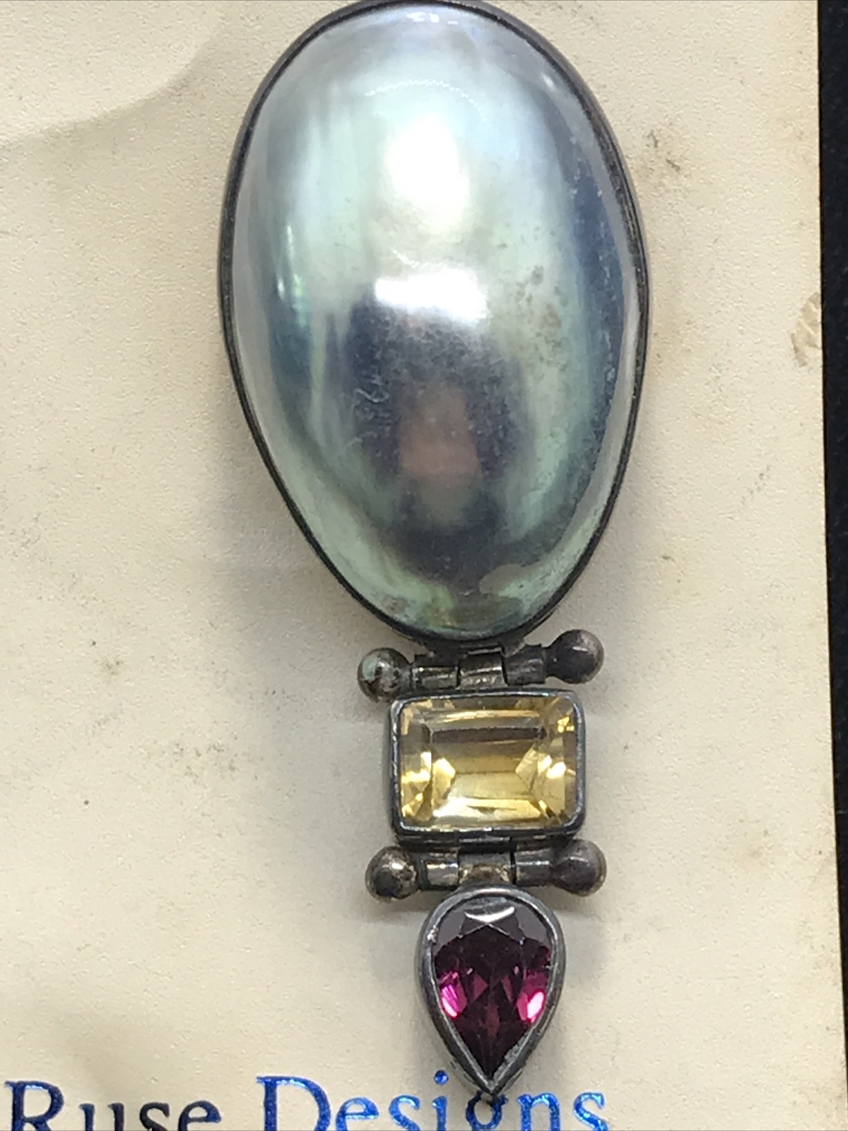 Vintage Steven Ruse Ambershawn 925 SS Osmena Pearl & Multi Gem Earrings ...