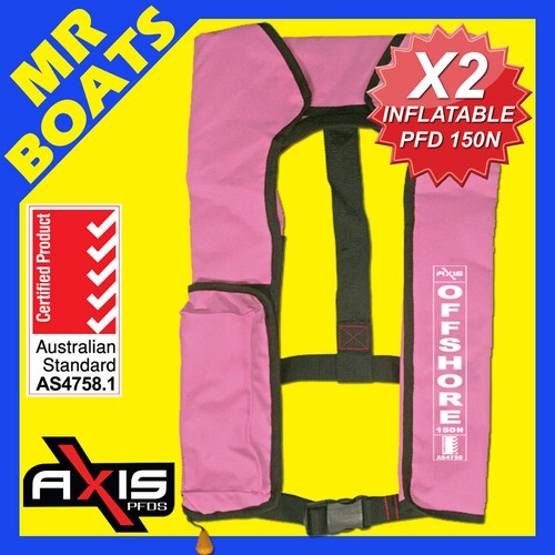 2 x AXIS INFLATABLE LIFEJACKET -PINK- 150N PFD1 OFFSHORE Manual Jacket ...