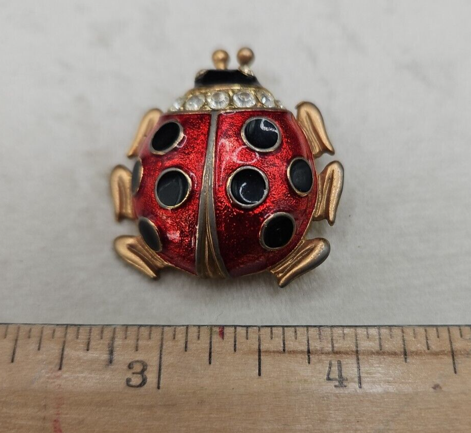 Vintage Brooch Pin Ladybug Red Enamel Rhinestones Jewelry Insect Lady ...