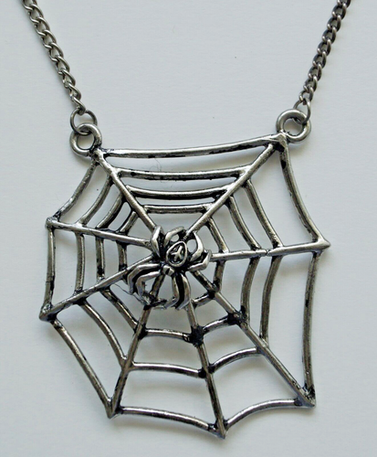 Necklace #514 Spider on Web 50mm pendant - silver tone chain 68cm long ...