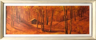 M.Erickson forest orange landscape Oil Painting framed Hand Signed Make ...