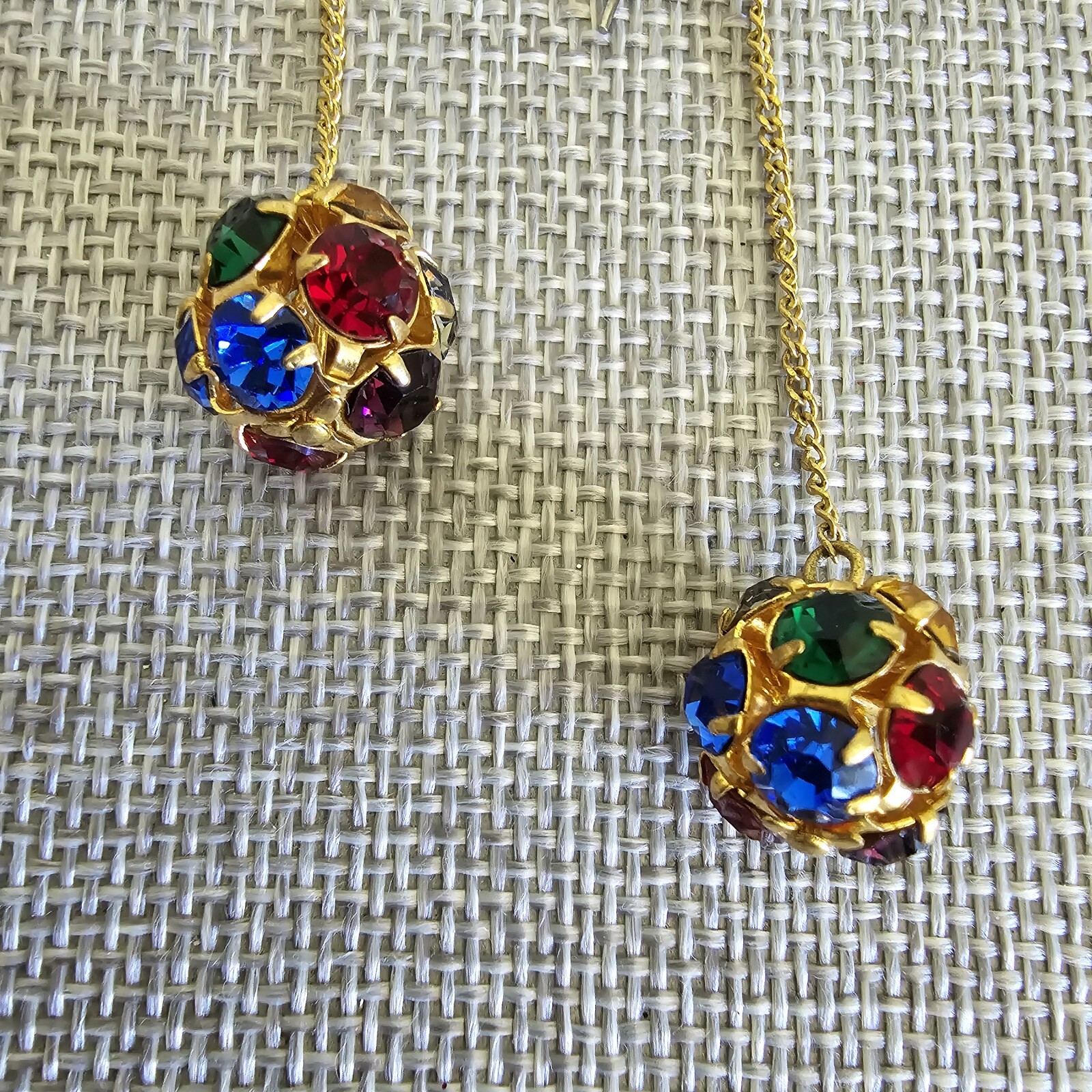 Vintage Gold Geometric Round Rhinestone MCM Crystal Red Blue 80s Dangle ...