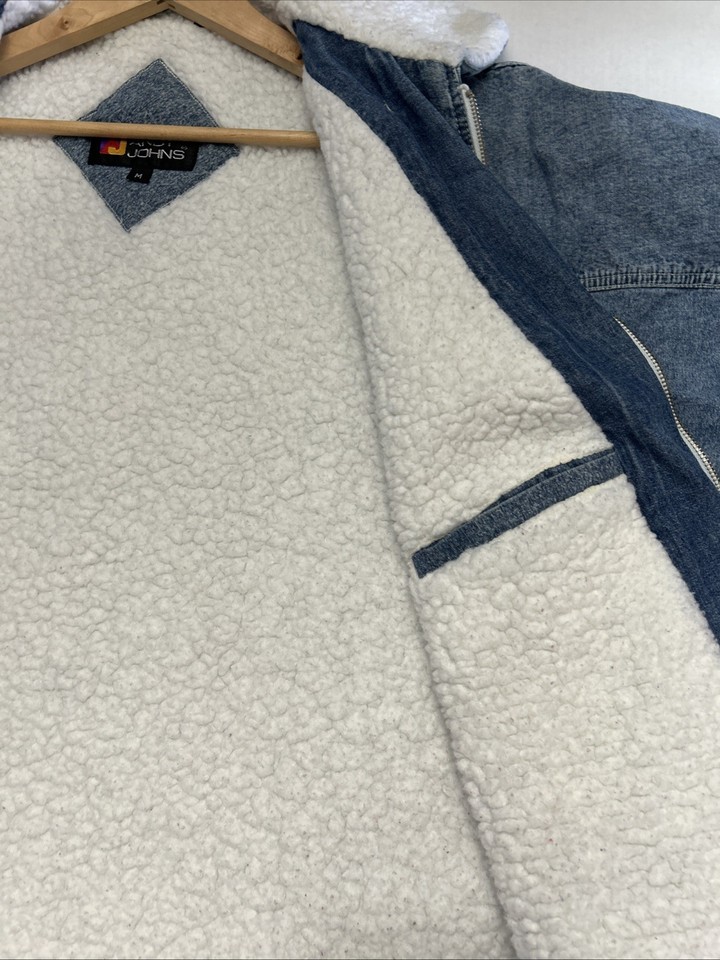 Vintage 80s Andy Johns Sport Long Denim Sherpa Lined Jacket Womens Size ...