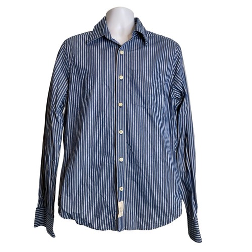Vintage Ruehl No. 925 Men's Blue Striped Long Sleeve Button Up Shirt ...