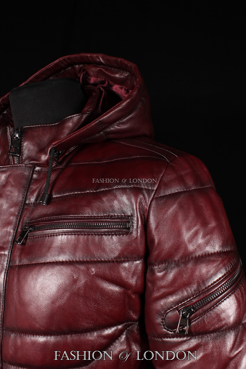 Men's PUFFER Quilted Leather Jacket Cherry Italian Lambskin Leather ...