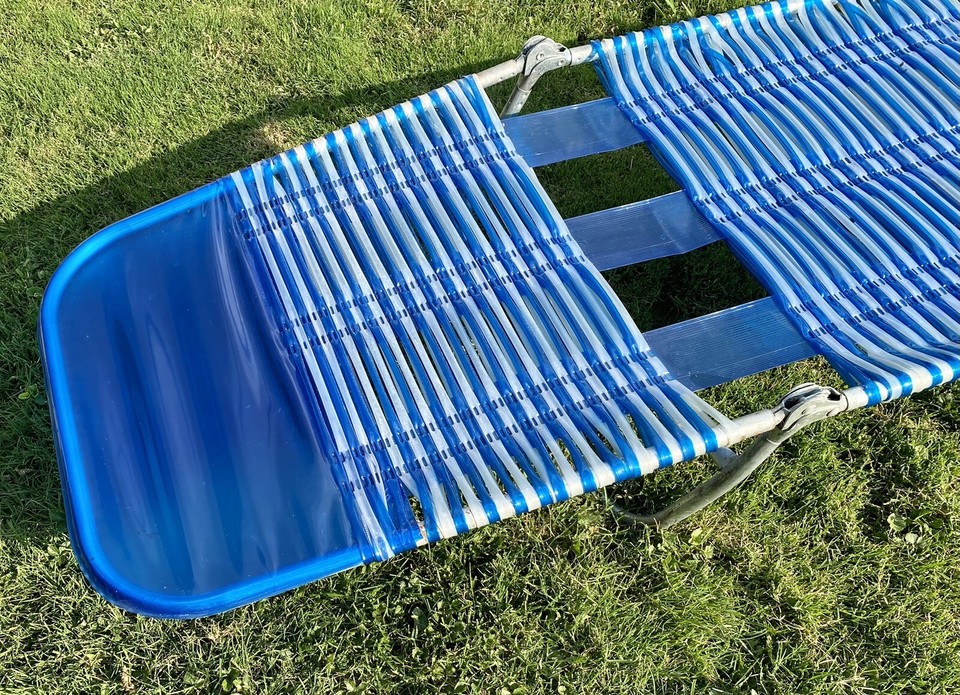 Vintage Jelly Vinyl Tube Folding Chaise Lounge Chair Blue Clear Pool ...
