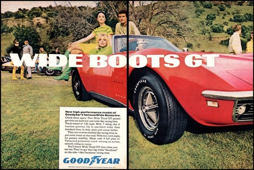 1968 Goodyear Tire Wide Boots GT 2 Page Vintage Print Ad Red Corvette ...