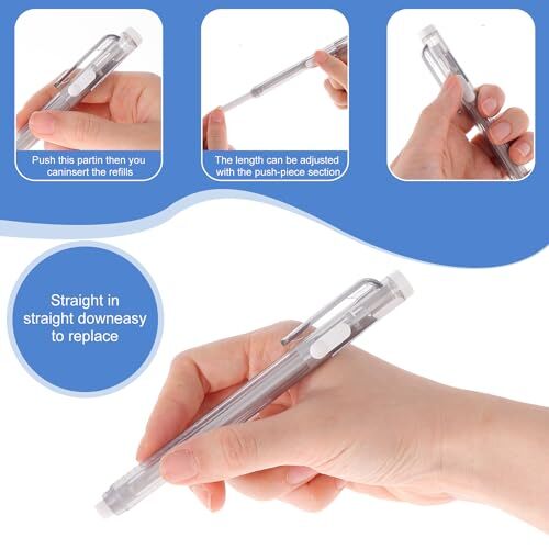2Pcs Retractable Mechanical Eraser Pen with 10Pcs Replacement Eraser ...
