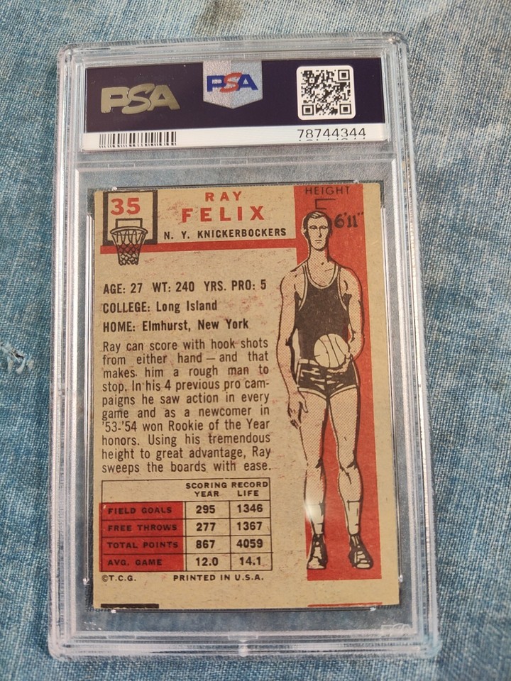 1957 TOPPS Basketball #35 RAY FELIX ROOKIE NEW YORK KNICKS - PSA Graded ...