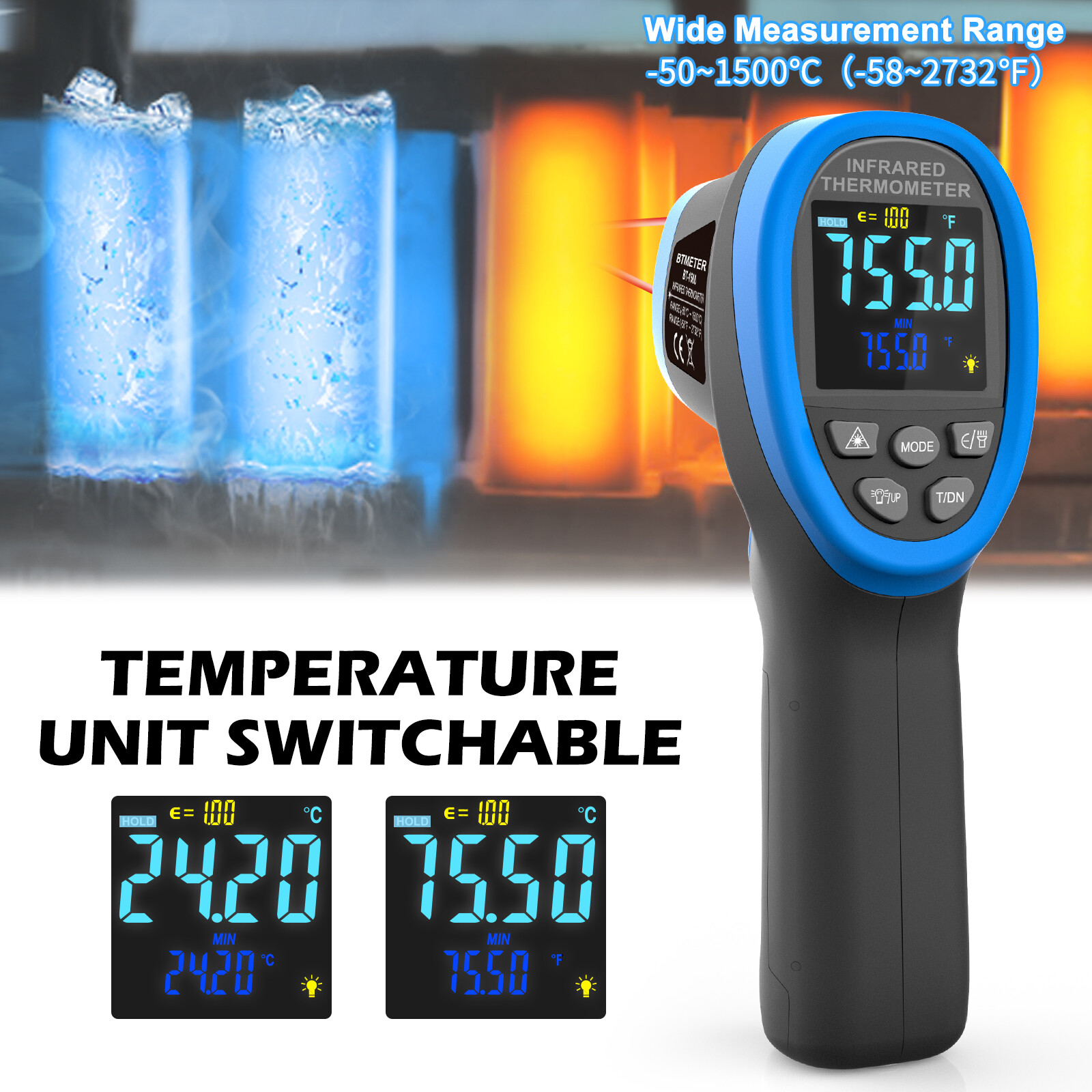 Digital Laser Infrared Thermometer Gun Non-Contact IR Temperature Gun ...