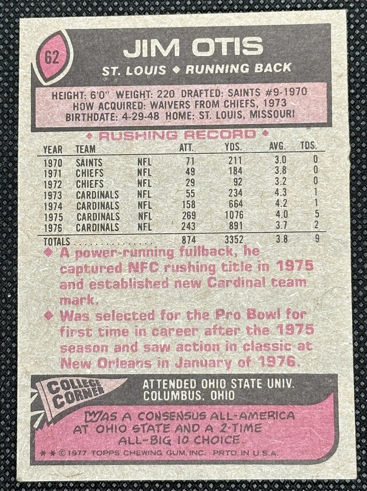1977 Topps #62 JIM OTIS St. Louis Cardinals NICE CARD !!! | eBay