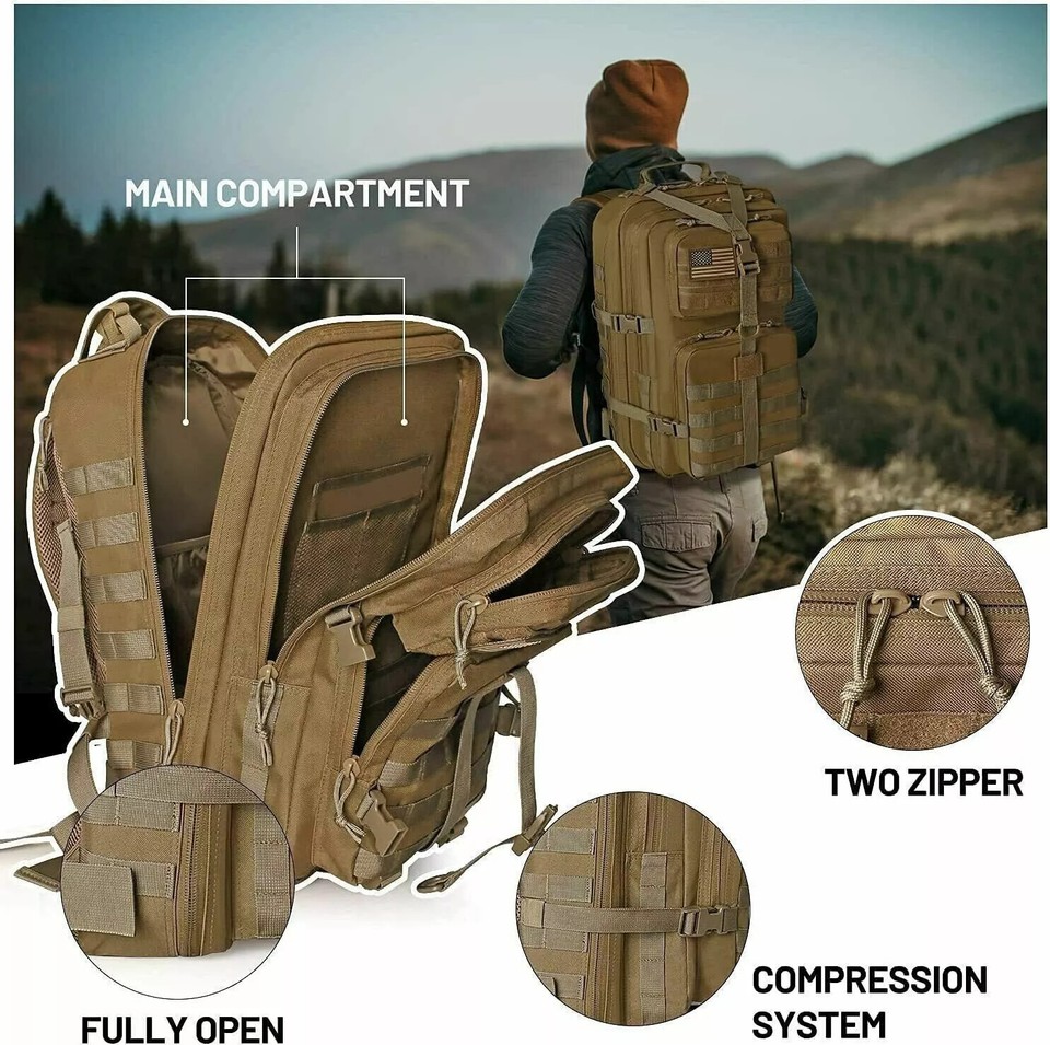 45L Military Tactical Backpack Large Army 3 Day Assault Pack Molle Bag ...