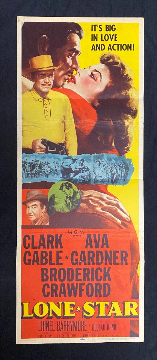 MOVIE POSTER: Lone Star Original Insert Movie Poster -1951- Clark Gable ...