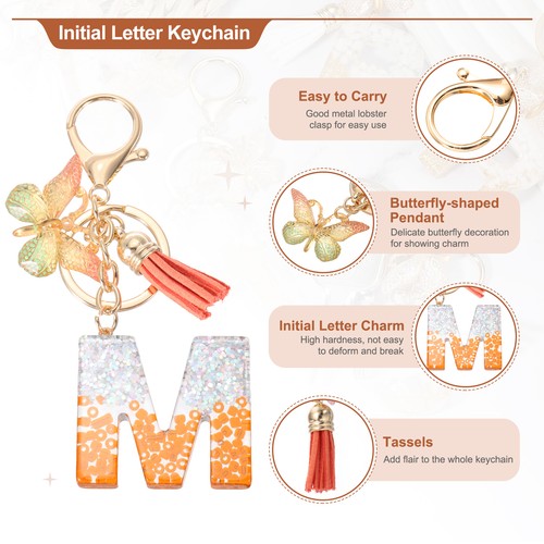 Alphabet m Tassel Butterfly Initial Letter Keychain (Orange/Silver ...