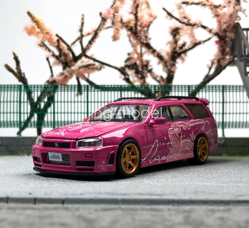 Zoom 1:64 GTR R34 Stagea WC34 260RS Wagon Model Pink Diecast Metal Car ...