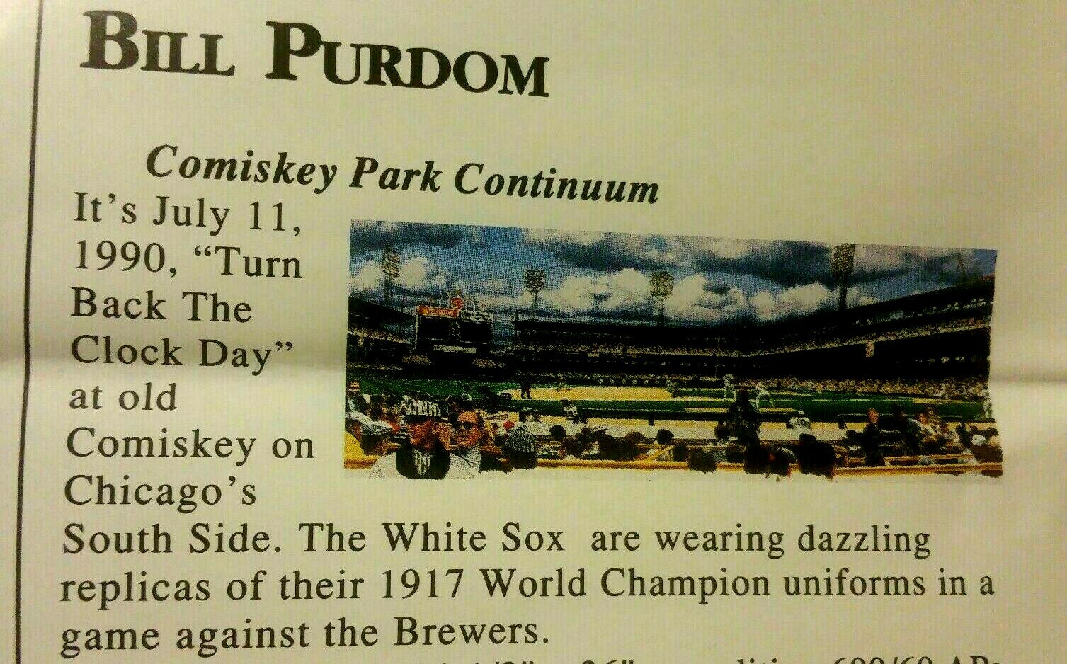 Bill Goff Advertising Card of "Comiskey Park Continuum" Blank Back by ...