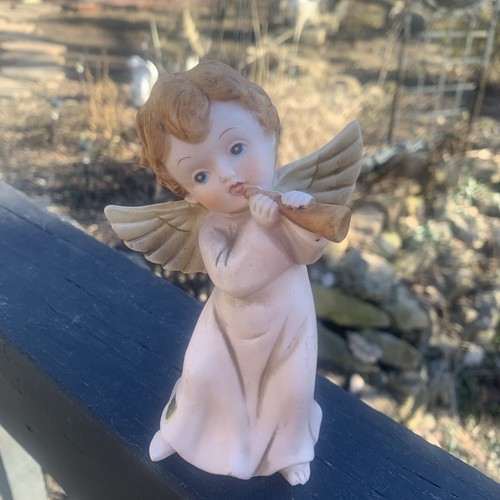 Vtg HOMCO 6" Christmas Angel Figurine Gabriel Horn Heavenly Instruments ...