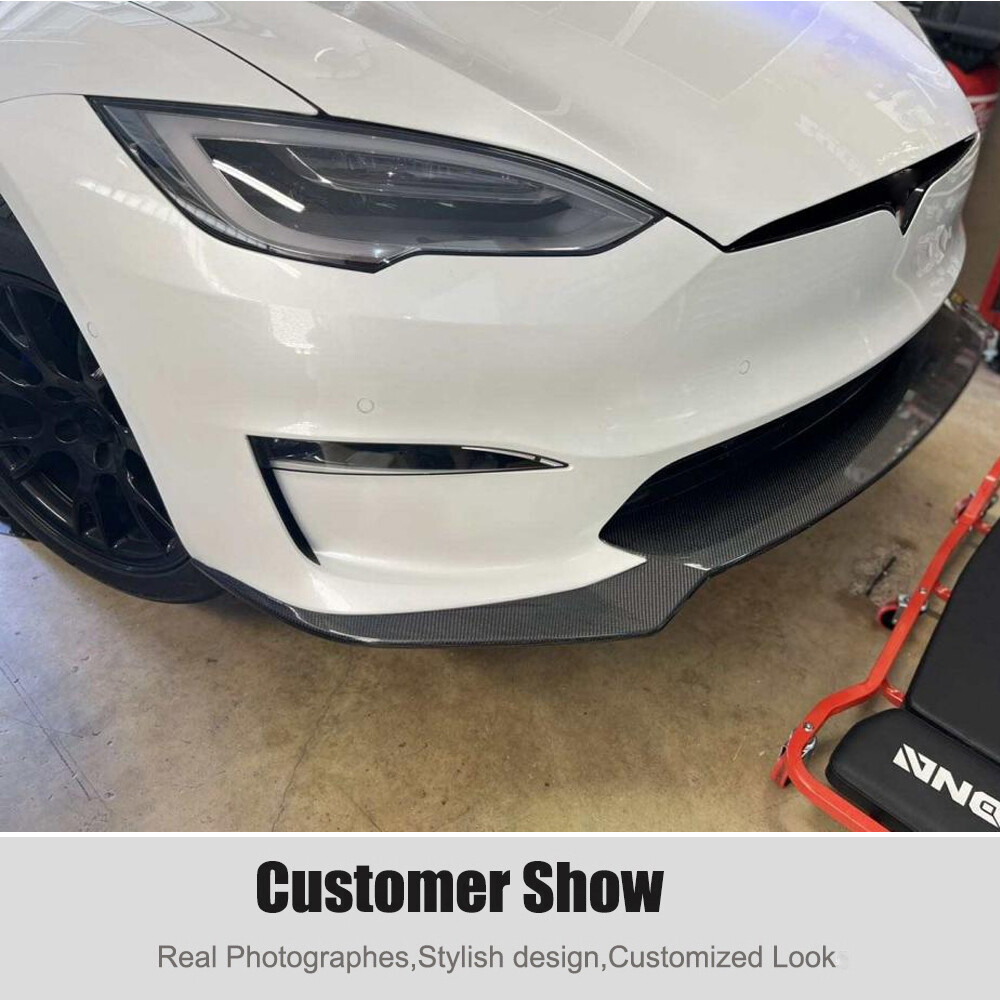 For Tesla Model S Plaid 2021-24 Real Carbon Front Bumper Lip Side Skirt ...