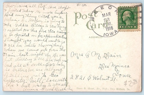 DPO Beech Iowa IA Des Moines Postcard Hyperion Field Club 1916 Posted ...