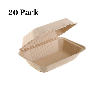 [ 20 Pack ] Compostable Clam Shell Take Out Food Container 6 x 9 x 3 in ...