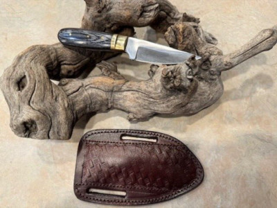 Beautiful Stainless steel belt knife with Grey wood handle, & leather ...