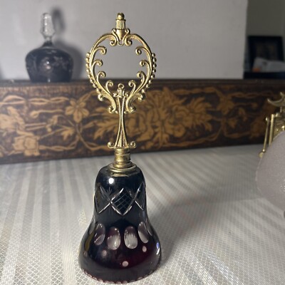 Vintage Ruby Red made in Poland hand cut Lead Crystal Bell 8" metal ...