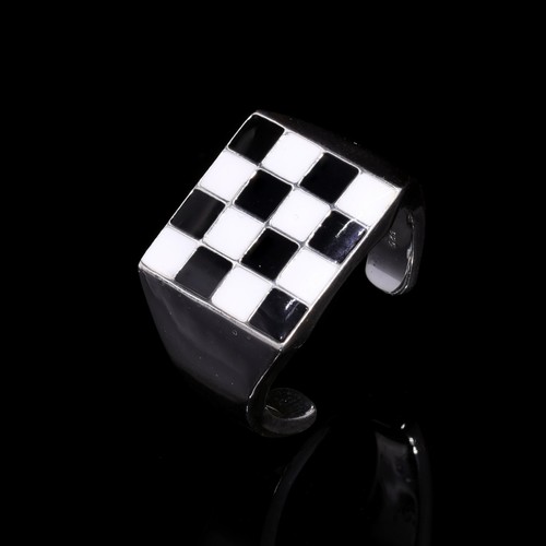 925 Sterling Silver Handmade Adjustable Black & White Enamel Chess ...