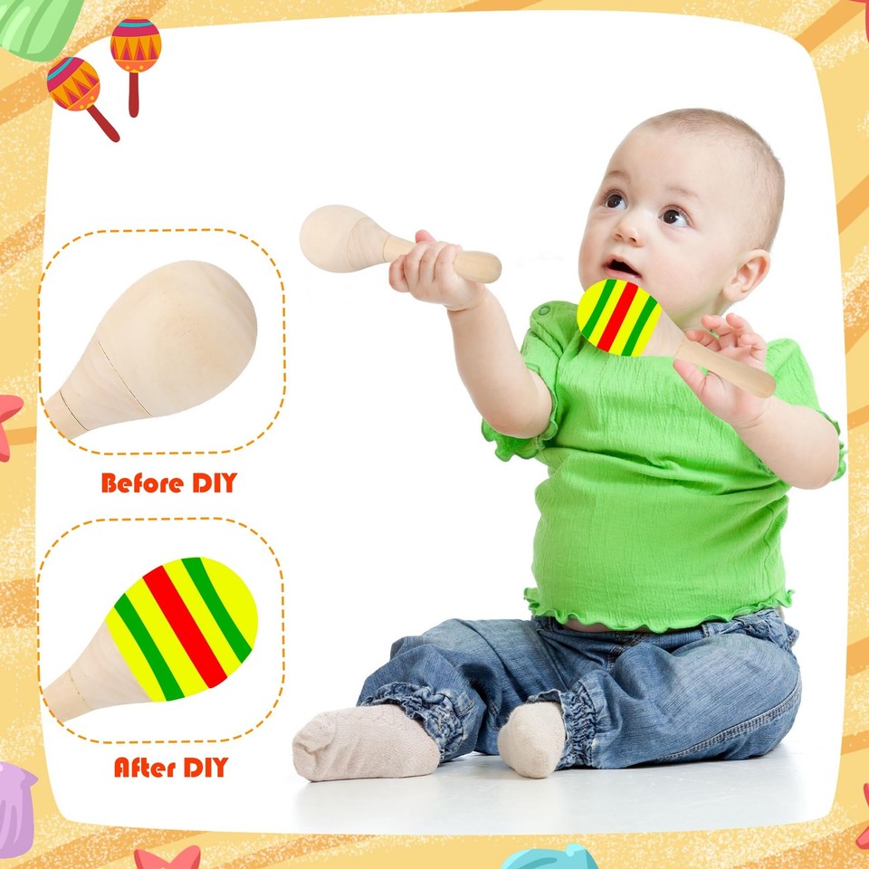 28 Pack DIY Wooden Maracas Painted Maracas Unfinished Mini Wood Maracas ...