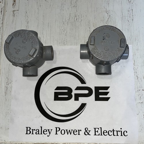 Lot Of 2 Hubbell Killark GEMT-2 Aluminum Conduit Outlet Body T-Type 3/4 ...