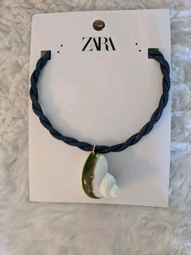 NWT Zara Necklace Blue Denim Metallic Choker Large Sea Shell | eBay
