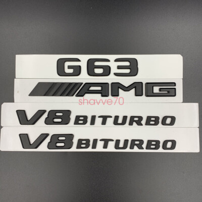 Glossy Black Mercedes Benz G63 AMG V8 BITURBO Emblem Badge Sticker Set ...