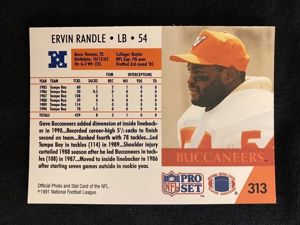 Ervin Randle 1991 Pro Set #313 Tampa Bay Buccaneers | eBay